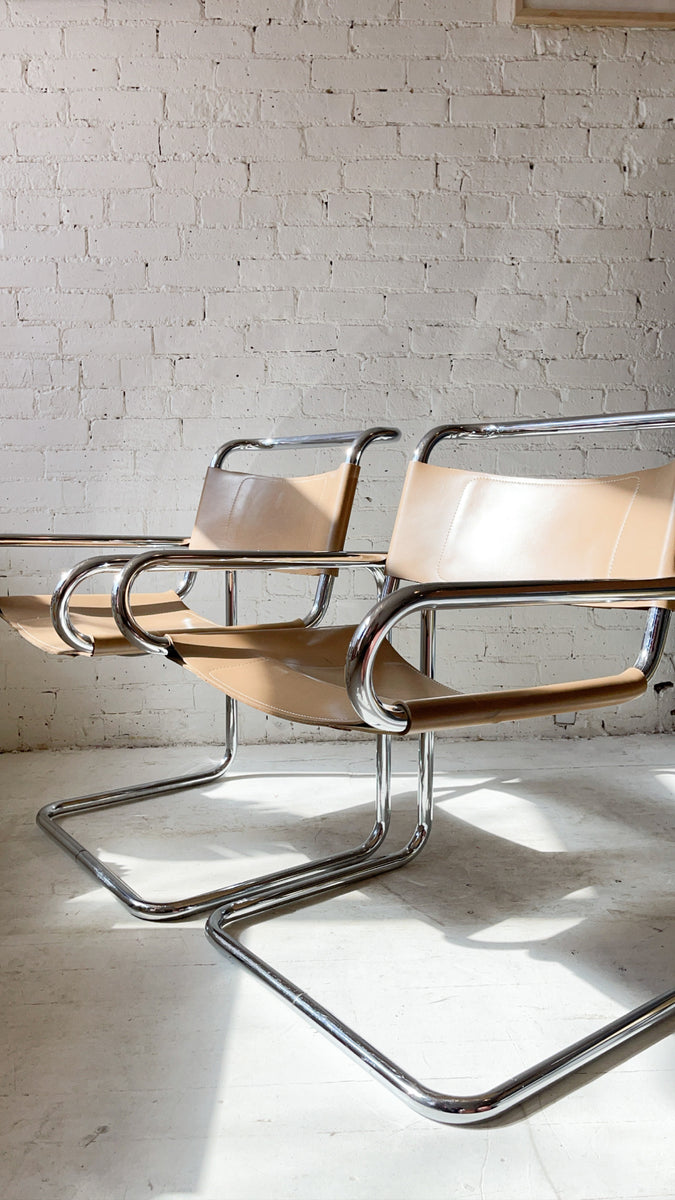 Vintage 1960's Ralph Rye Tubular Chrome and Leather Cantilevered Chair ...